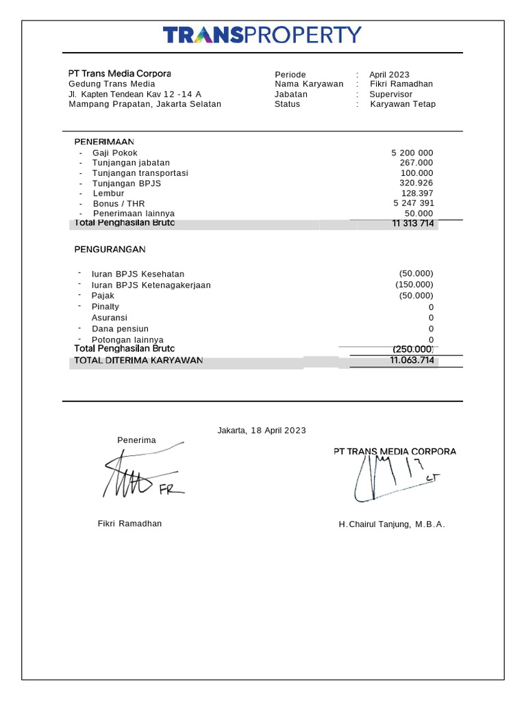 Slip Gaji April Fikri 2023 | PDF
