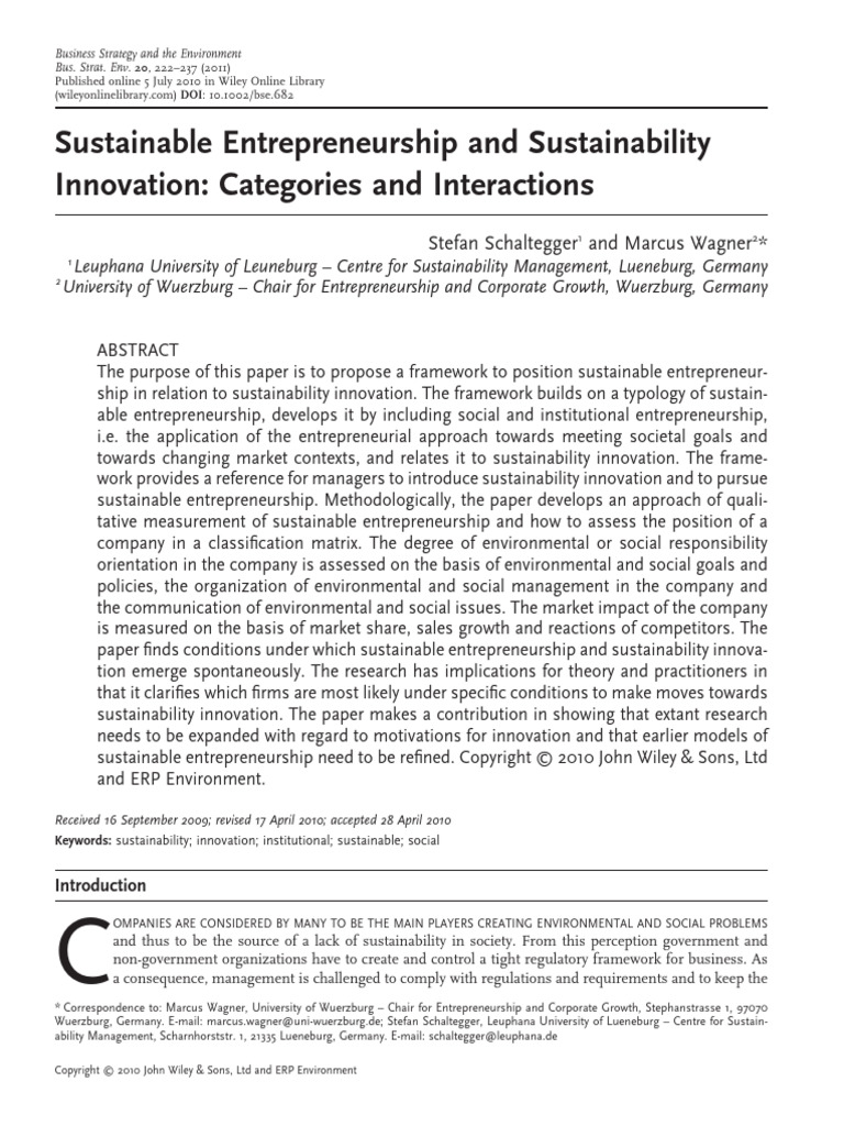 Tutorial Paper Week 3 - Schaltegger and Wagner 2011 | PDF | Entrepreneurship | Sustainability