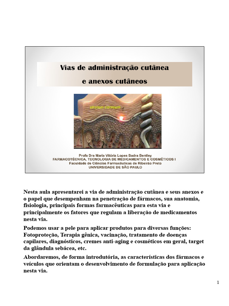 Via de ADMINISTRAÇÃO CUTÂNEA (Conteúdo Explicativo) - Profa M. Vitoria ...
