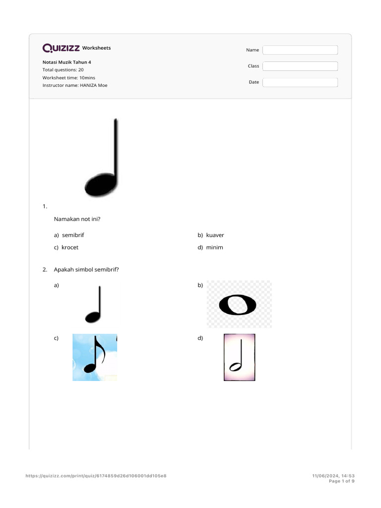 Latihan Notasi Muzik Tahun 4 | PDF