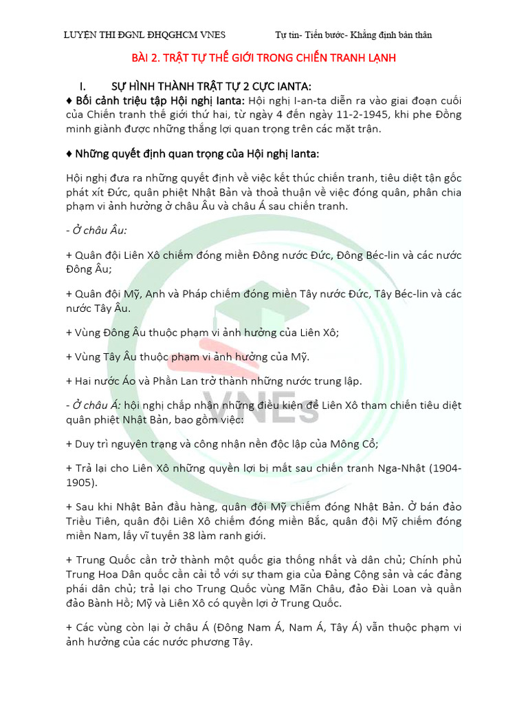 Ly Thuyet Bai 2 Su 12 Trat Tu The Gioi Trong CTL 1 | PDF