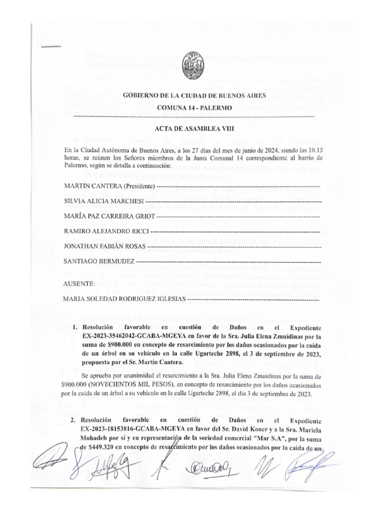 Acta Asamblea Junta Comunal Junio 2024 - C14 | PDF