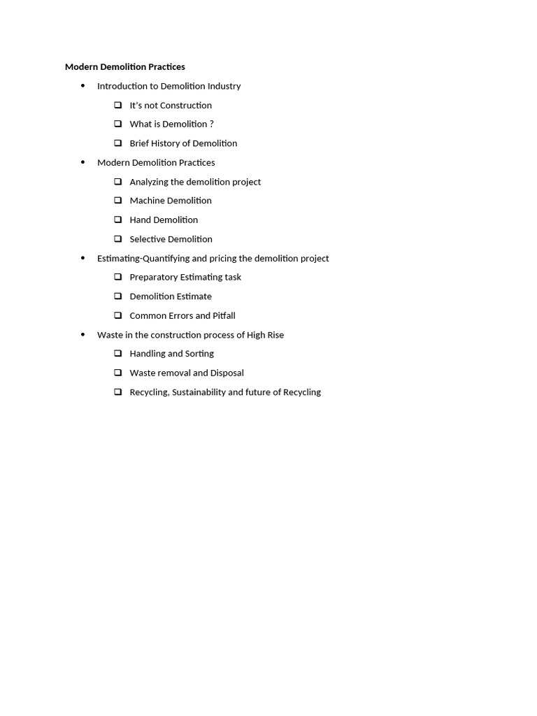 Session 15 - 16 Modern Demolition Practices | PDF | Demolition | Waste
