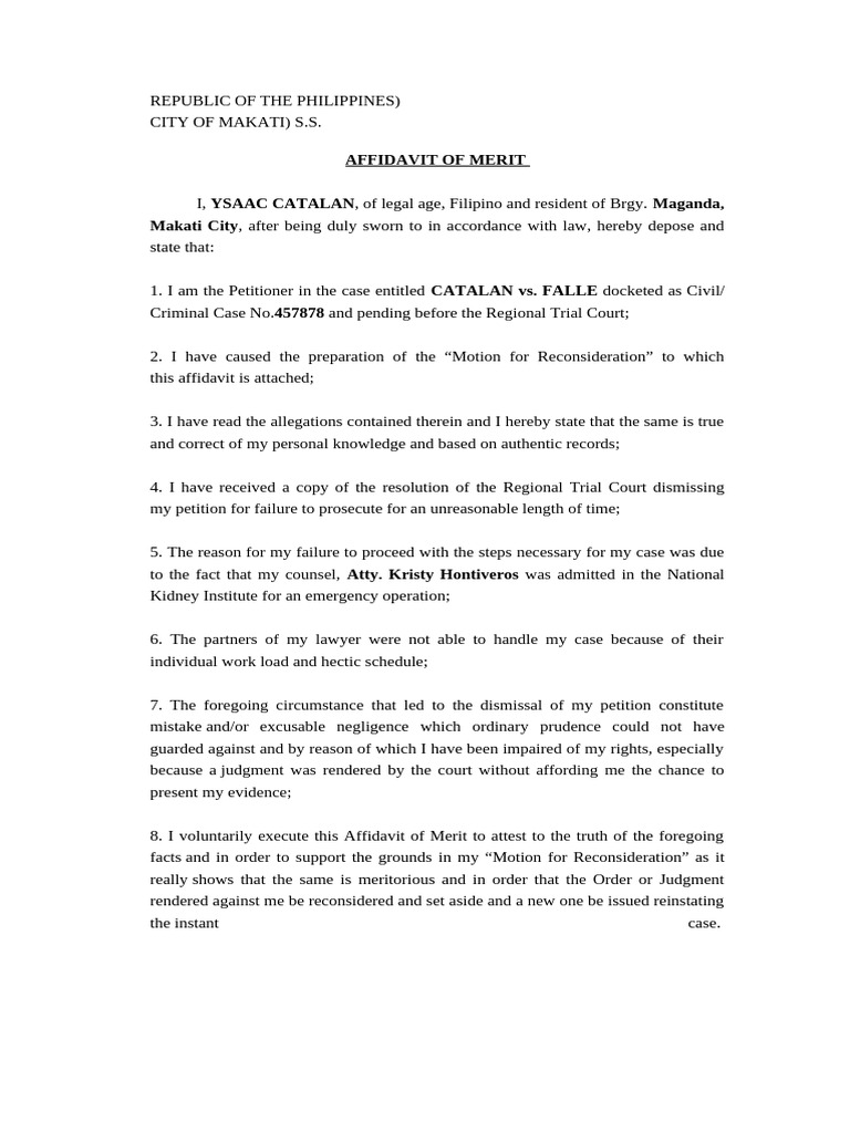 Affidavit of Merit for Reconsideration | PDF