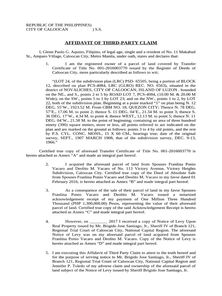 third-party-claim | PDF | Civil Law (Common Law)