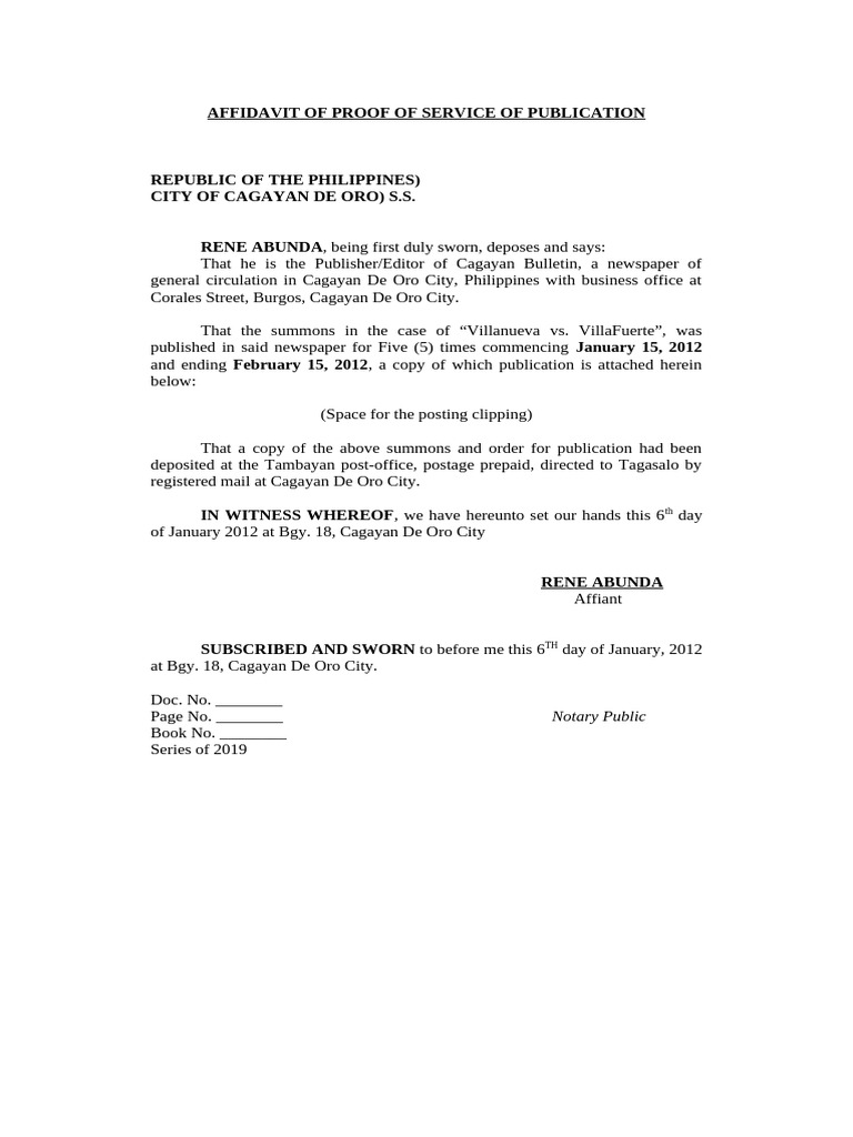 Proof of Service of Publication | PDF