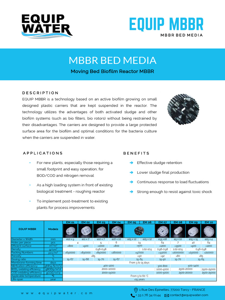 Technical Datasheet MBBR Bed Media Equipwater | PDF | Environmental Engineering | Environmental ...