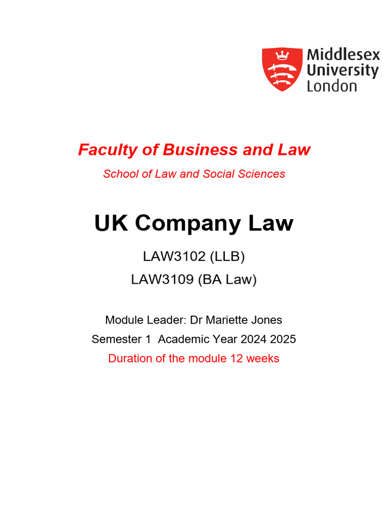 UK Company Law Module Handbook | PDF | Reason | Argument