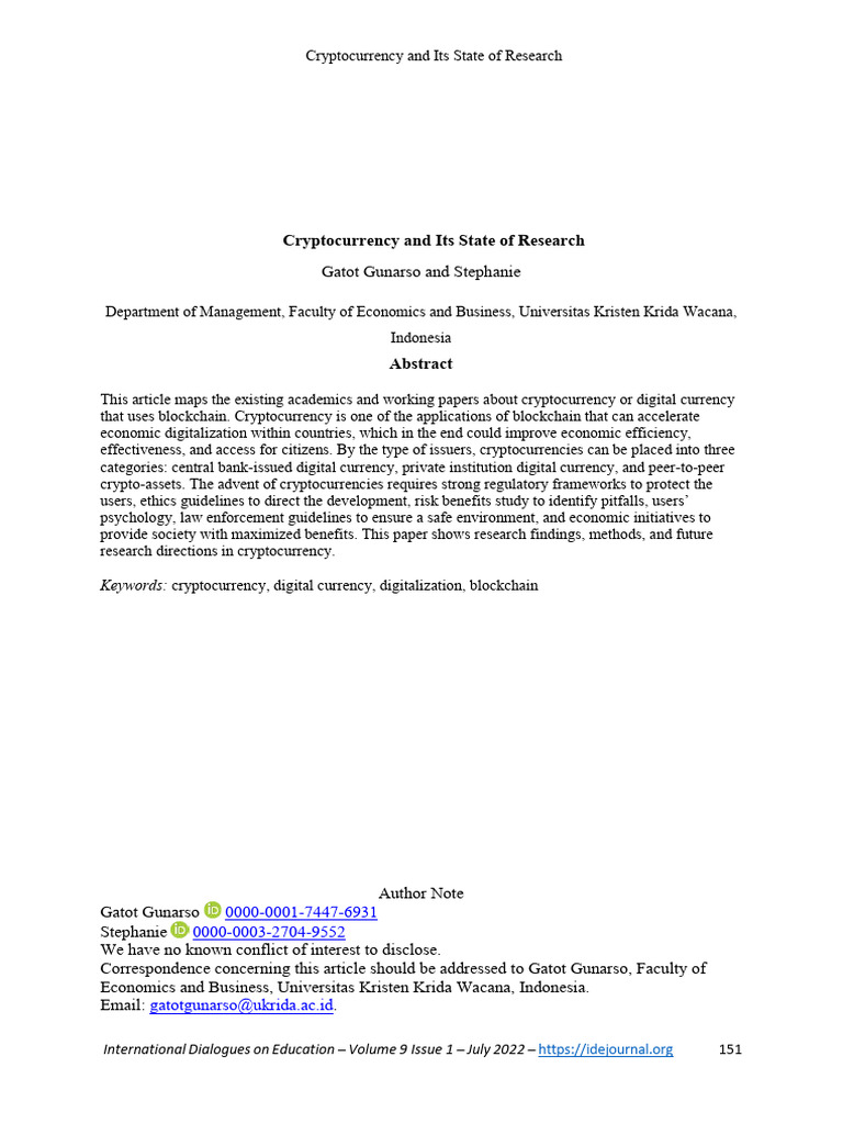 280-Article Text-701-2-10-20220824 | PDF | Cryptocurrency | Central Banks