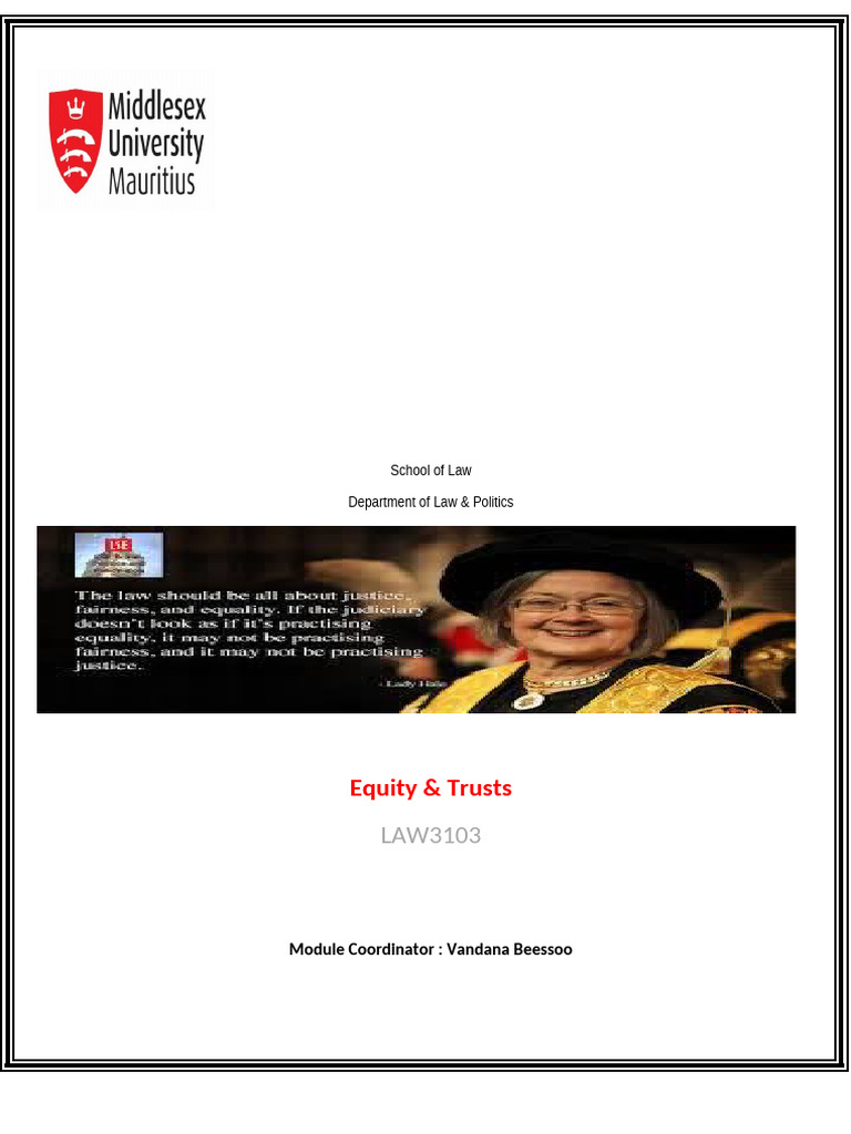 Equity and Trust Module Handbook For Academic Year 2024-2025 | PDF ...