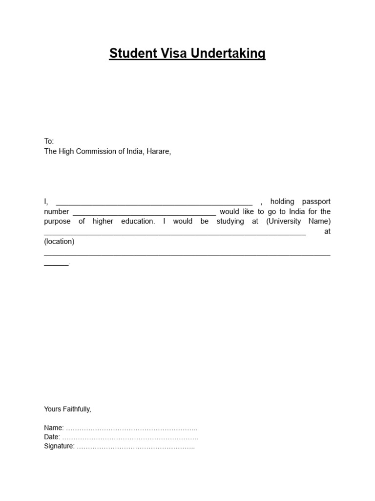 Student Visa Undertaking (Sample) | PDF