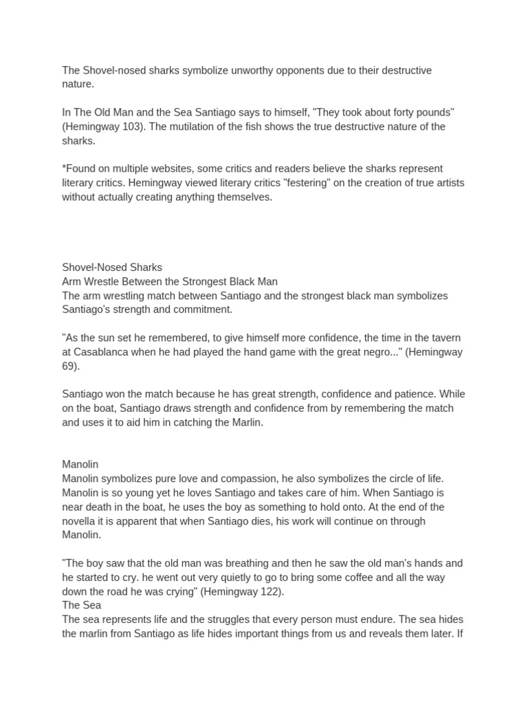 The Old Man and The Sea - Symbolism | PDF