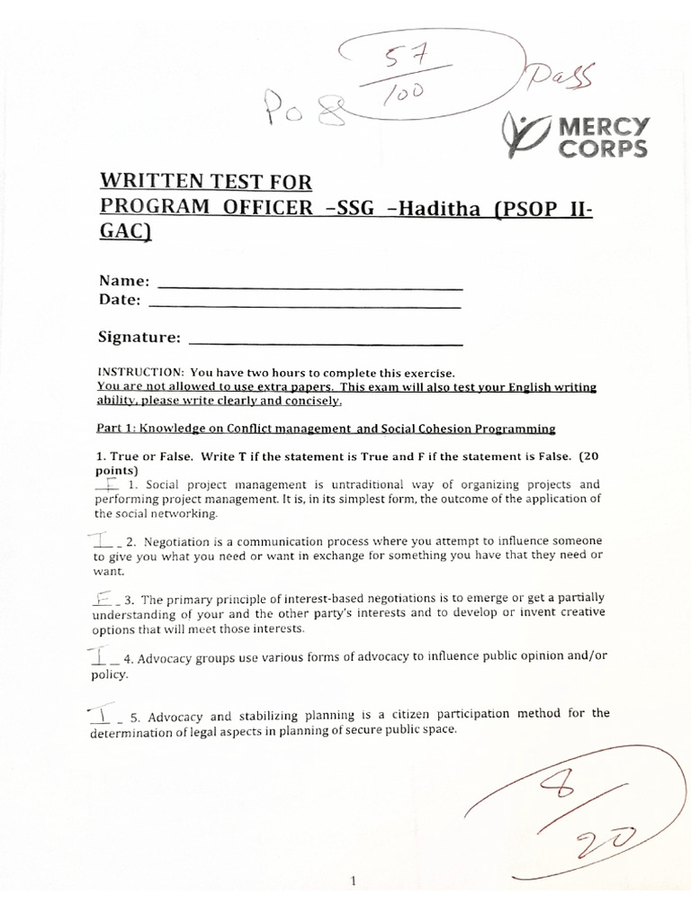 Written Test PO-SSG-Haditha (PSOP II) 1 | PDF