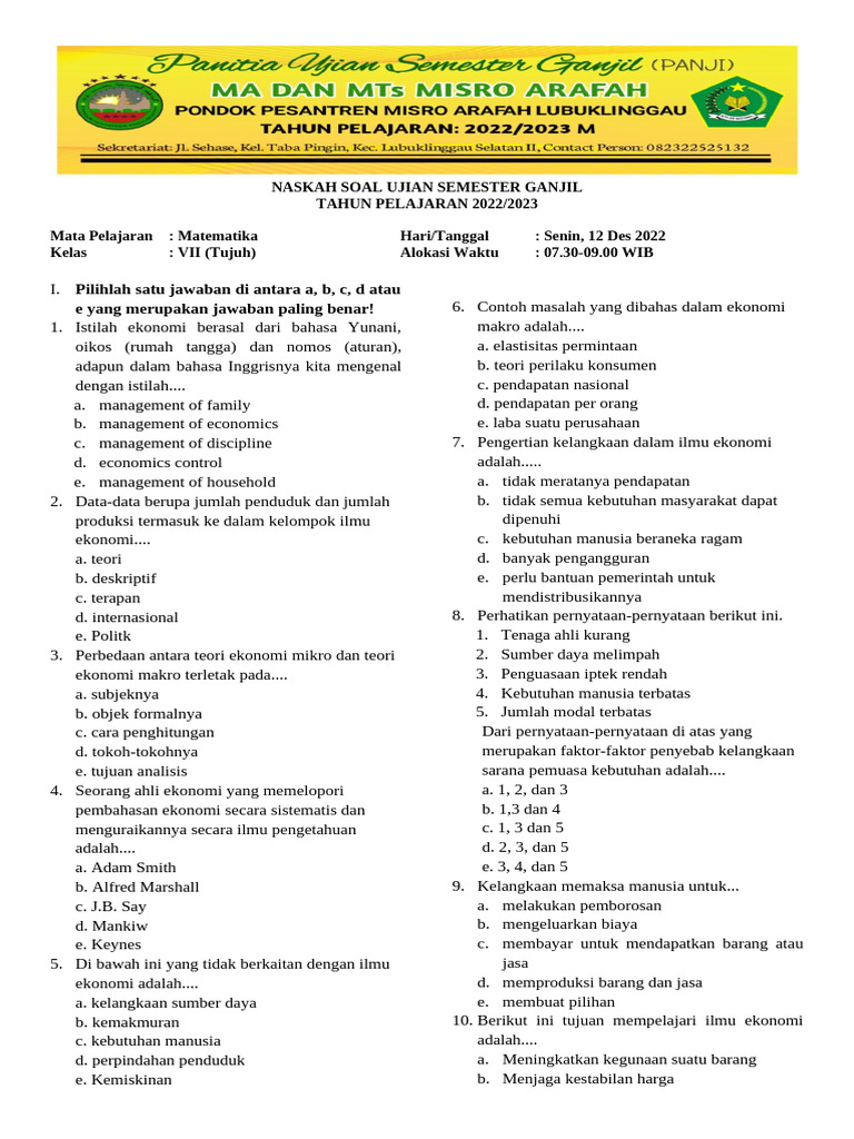 Soal Ekonomi Kelas 10 | PDF