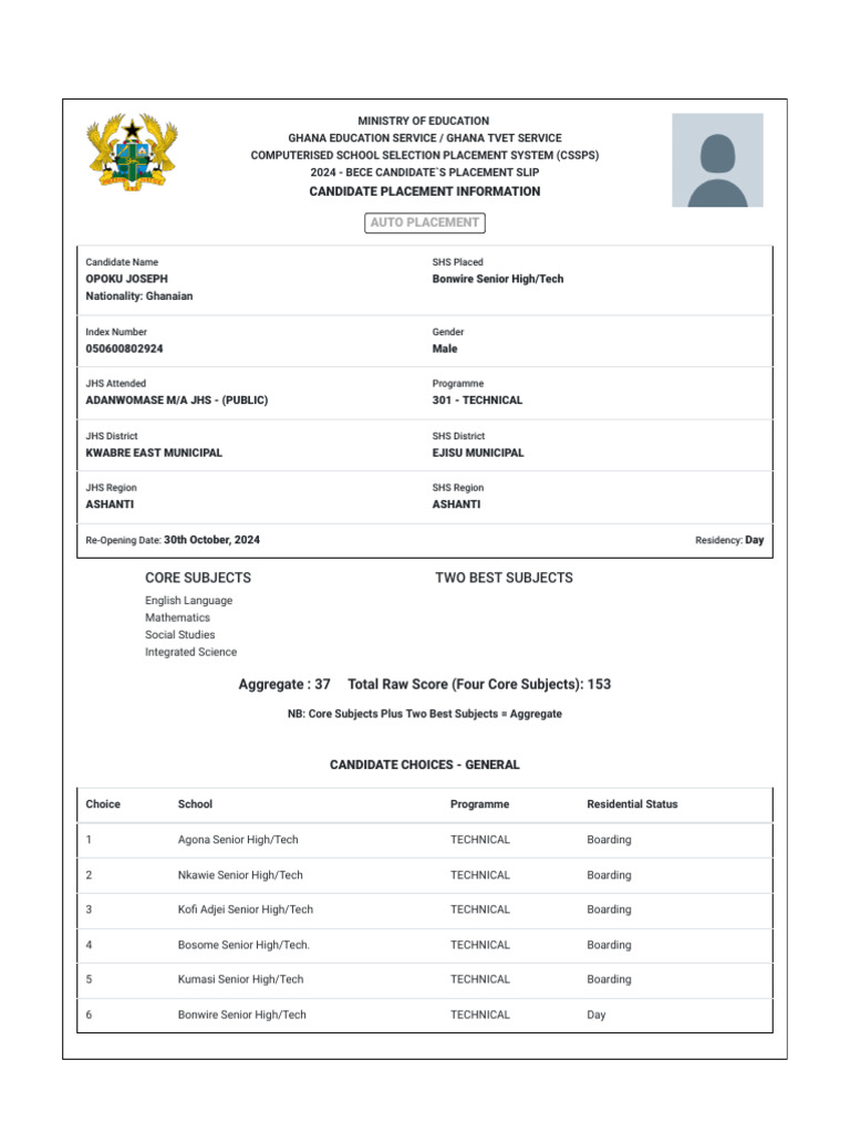 Https Cssps - Gov.gh Placement Placementslip | PDF | Engineering | Ghana