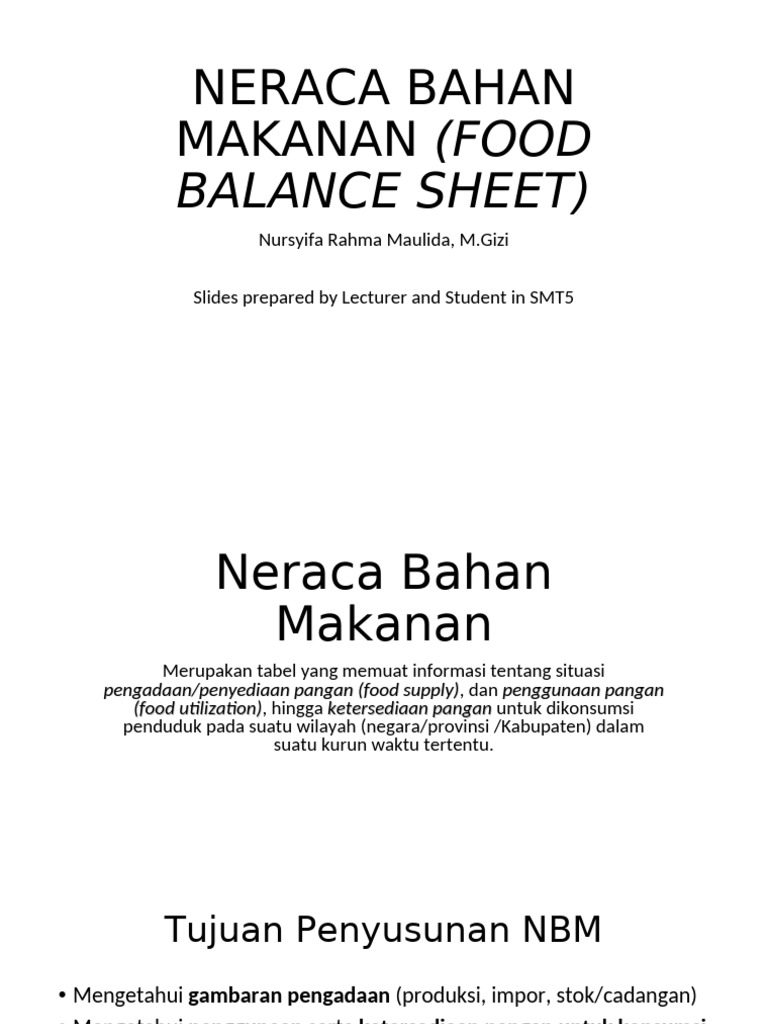 Penjelasan Neraca Bahan Makanan Dan PPH | PDF