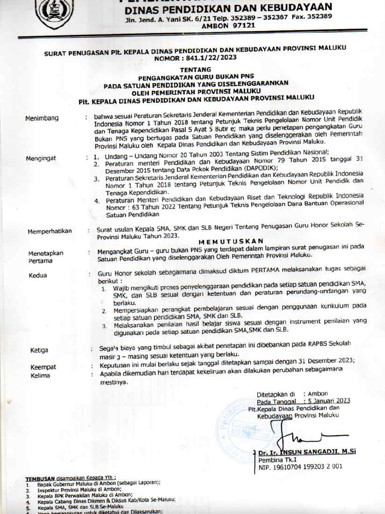 SK Penugasan Guru SLB N Langgur | PDF