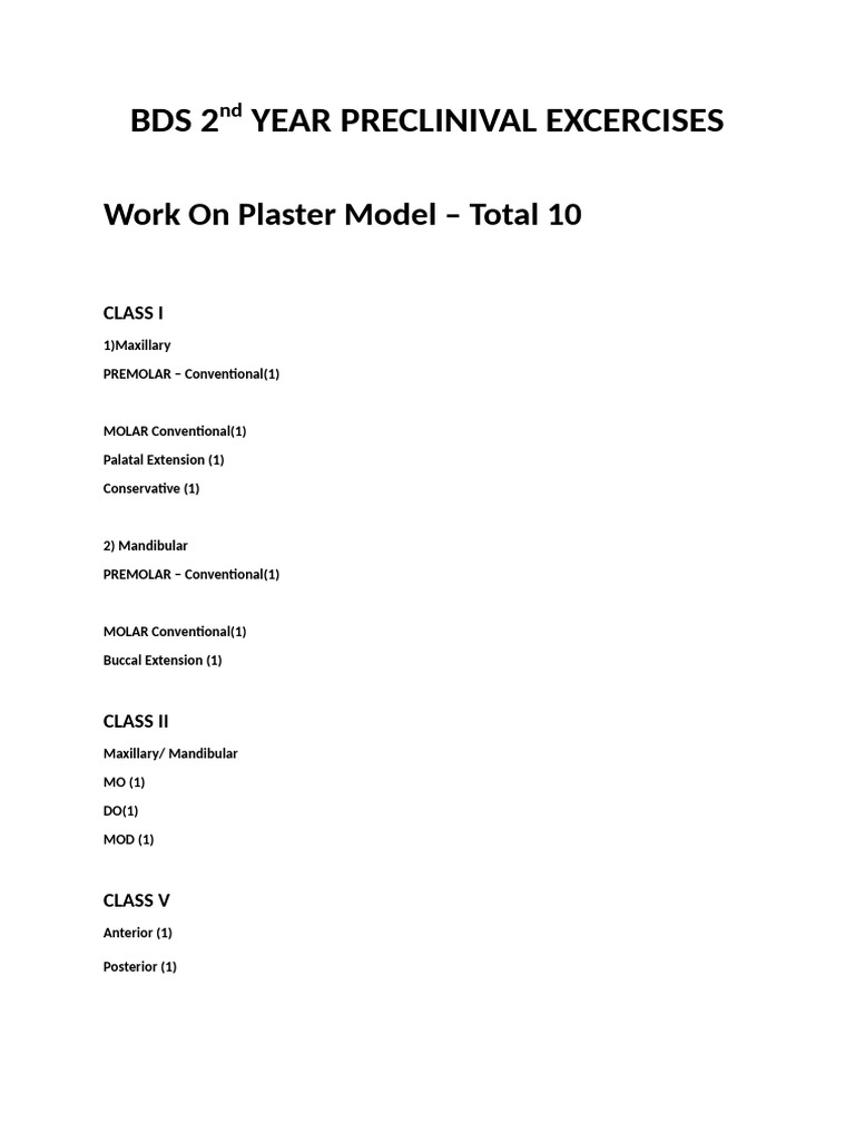 Bds 2nd Year Preclinival Excercises 1 | PDF