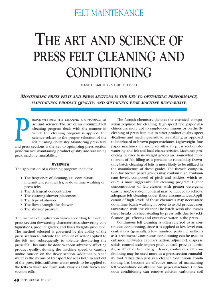 Optimizing Press Felt Cleaning Techniques | PDF | Water | Soil