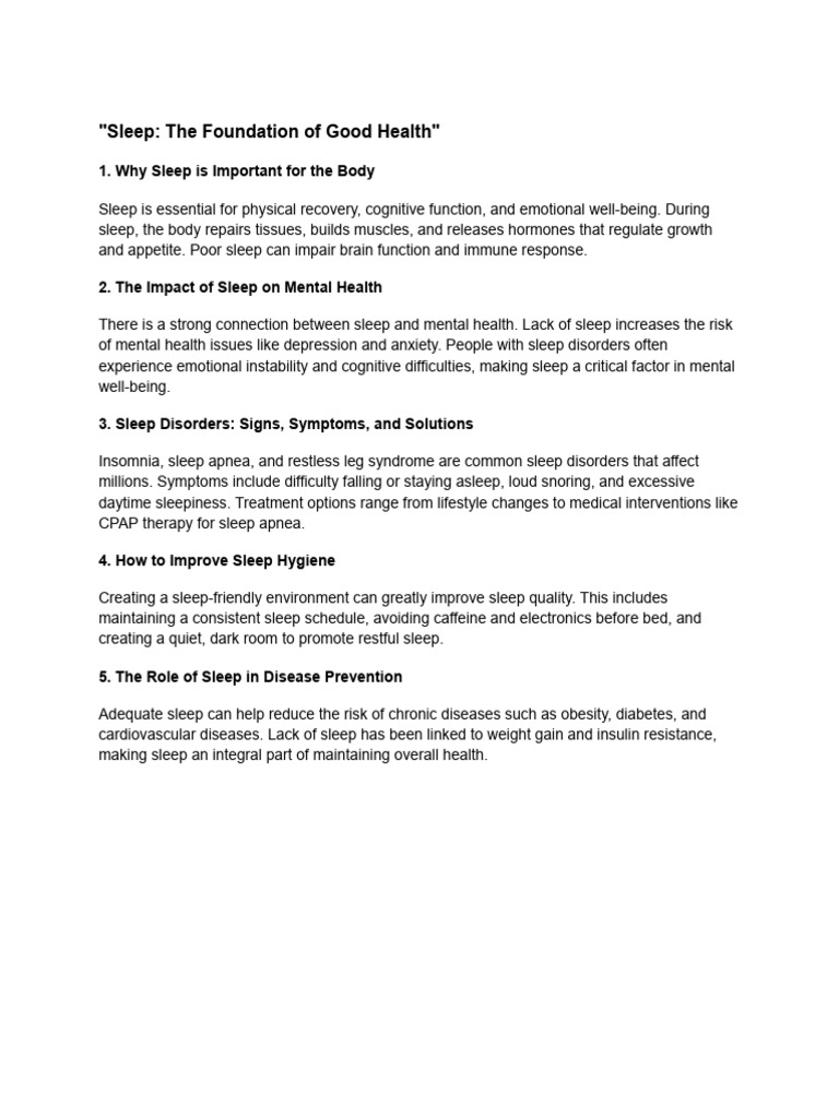 Sleep's Role in Health & Wellness | PDF | Self-Improvement