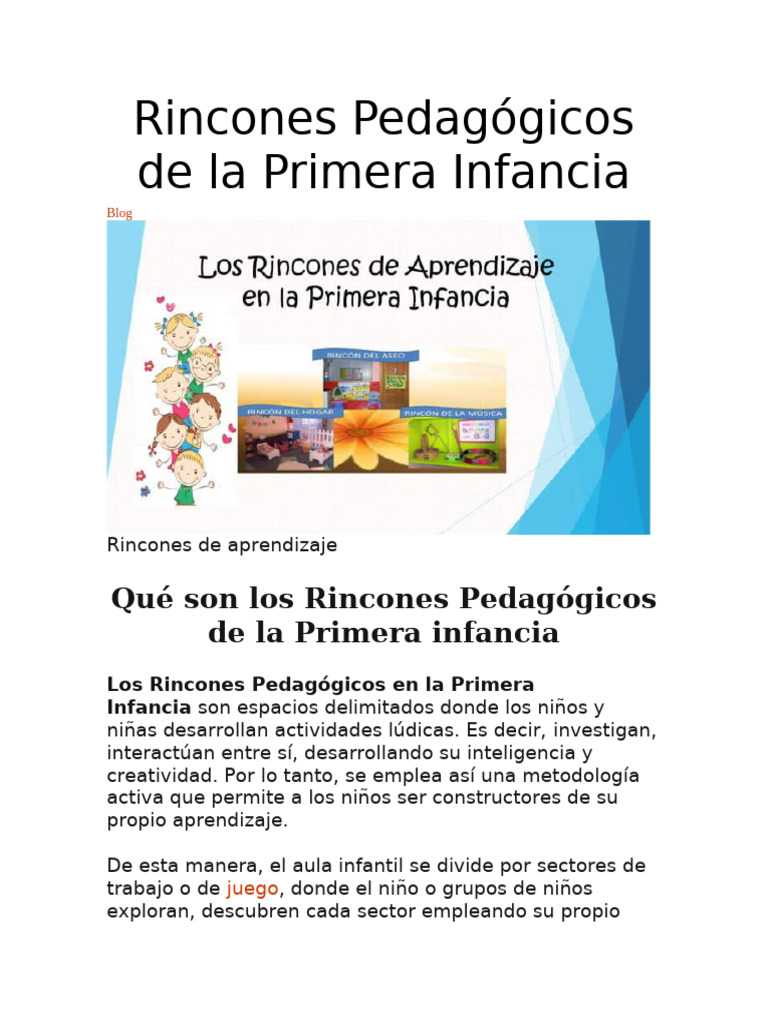 Rincones Pedagogicos en La Primera Infancia | PDF | Aprendizaje ... Rincones Pedagogicos en La Primera Infancia | PDF | Aprendizaje ...