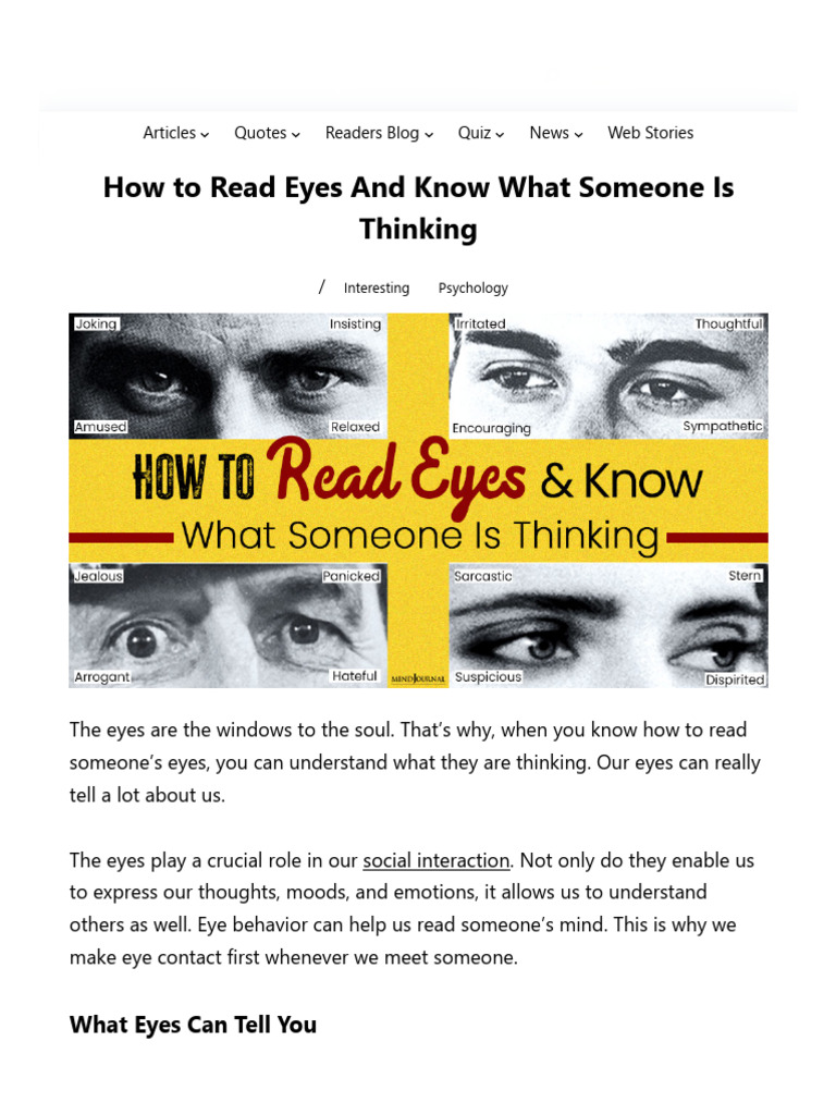 Reading Eyes: Understanding Thoughts & Emotions | PDF | Mind | Emotions