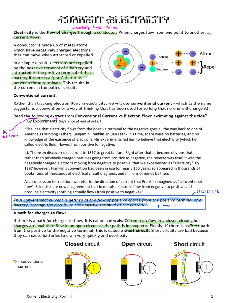 Current Electricity PUPIL NOTES | PDF | Electrical Resistance And ...
