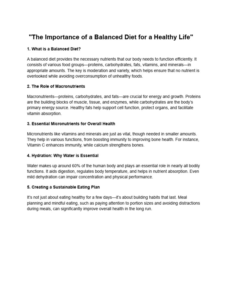 The Importance of A Balanced Diet For A Healthy Life | PDF