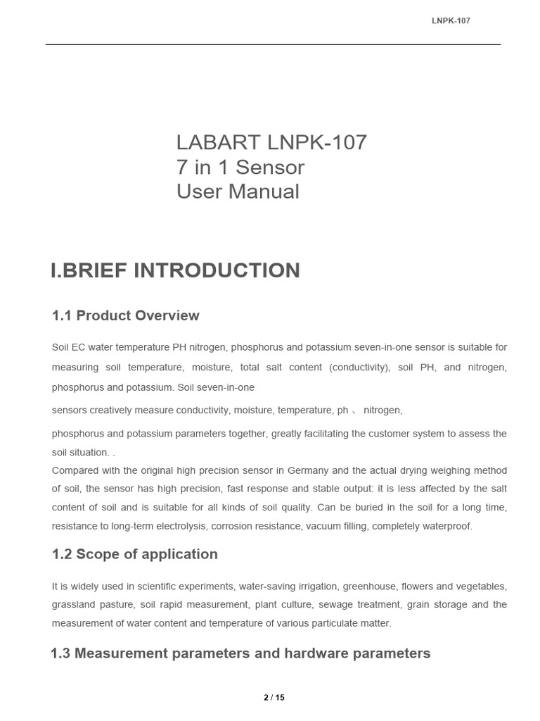 7 in 1 Sensor LNPK-107 NEW Datasheet | PDF | Soil | Sensor