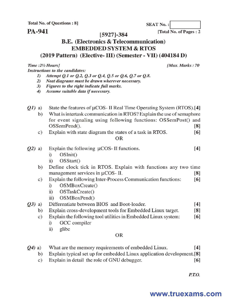 SEM VII-Embedded Systems and RTOS (Oct22) | PDF