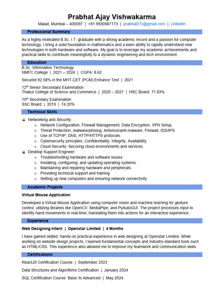 Resume Prabhat | PDF