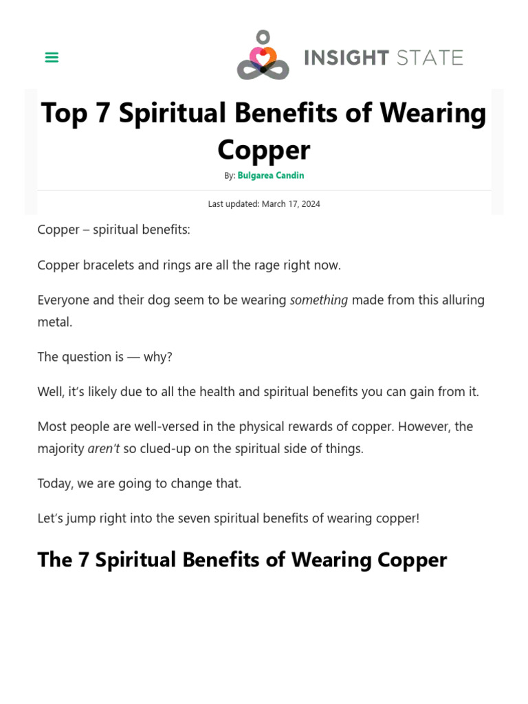 Spiritual Benefits of Wearing Copper | PDF | Copper | Self Esteem