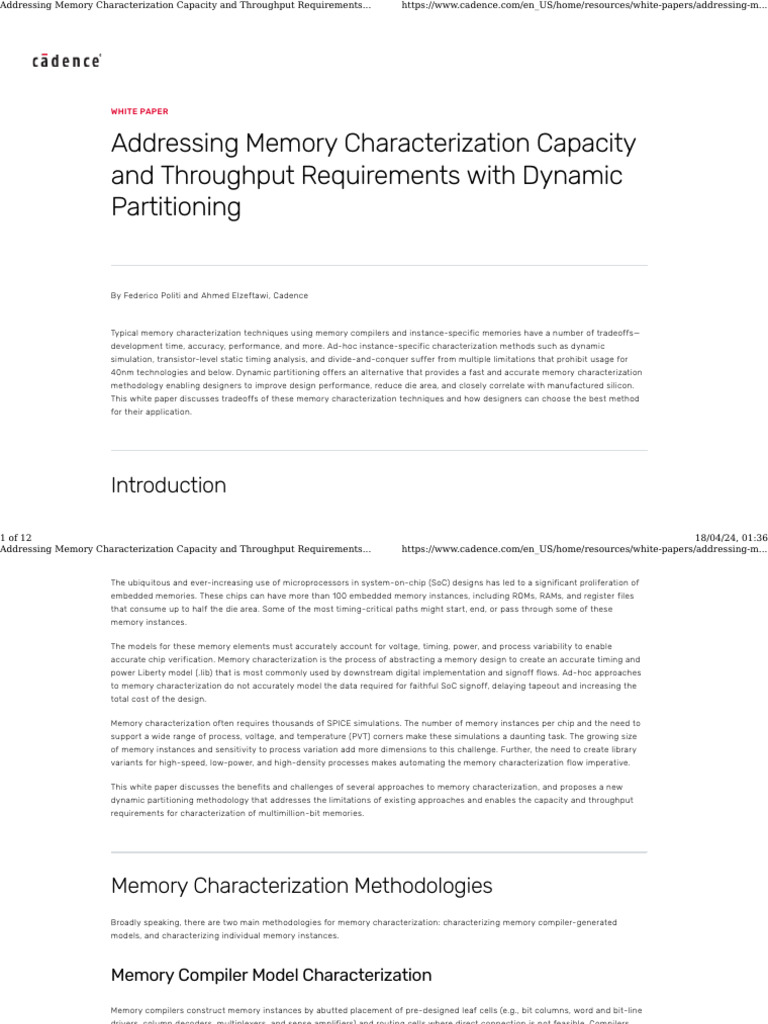 Addressing Memory Characterization Capacity and Throughput Requirements ... Addressing Memory Characterization Capacity and Throughput Requirements ...