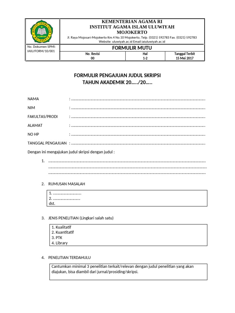 Format Pengajuan Judul Skripsi | PDF