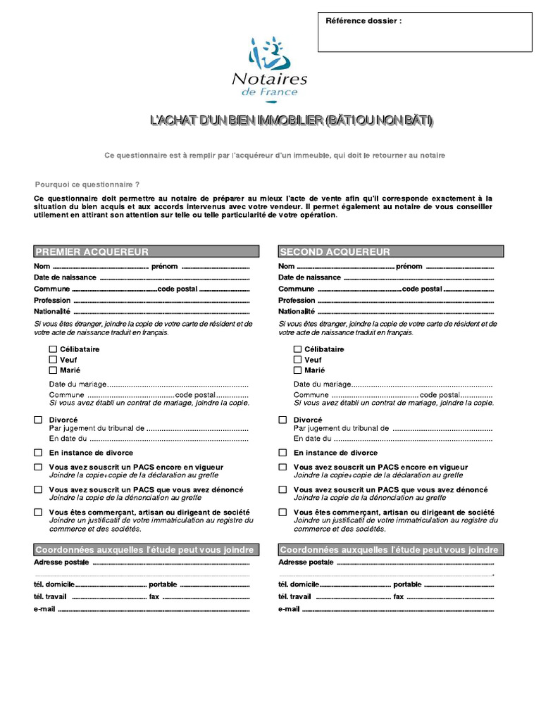 Questionnaire Acquereur A Remplir | PDF