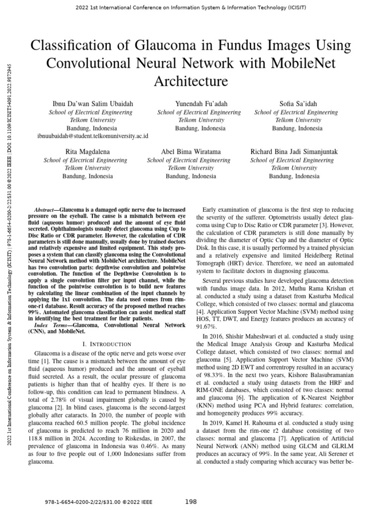 Classification of Glaucoma in Fundus Images Using Convolutional Neural Network With MobileNet ...