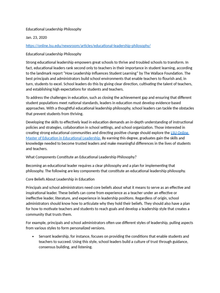 Key Components of Educational Leadership | PDF | Leadership | Teachers