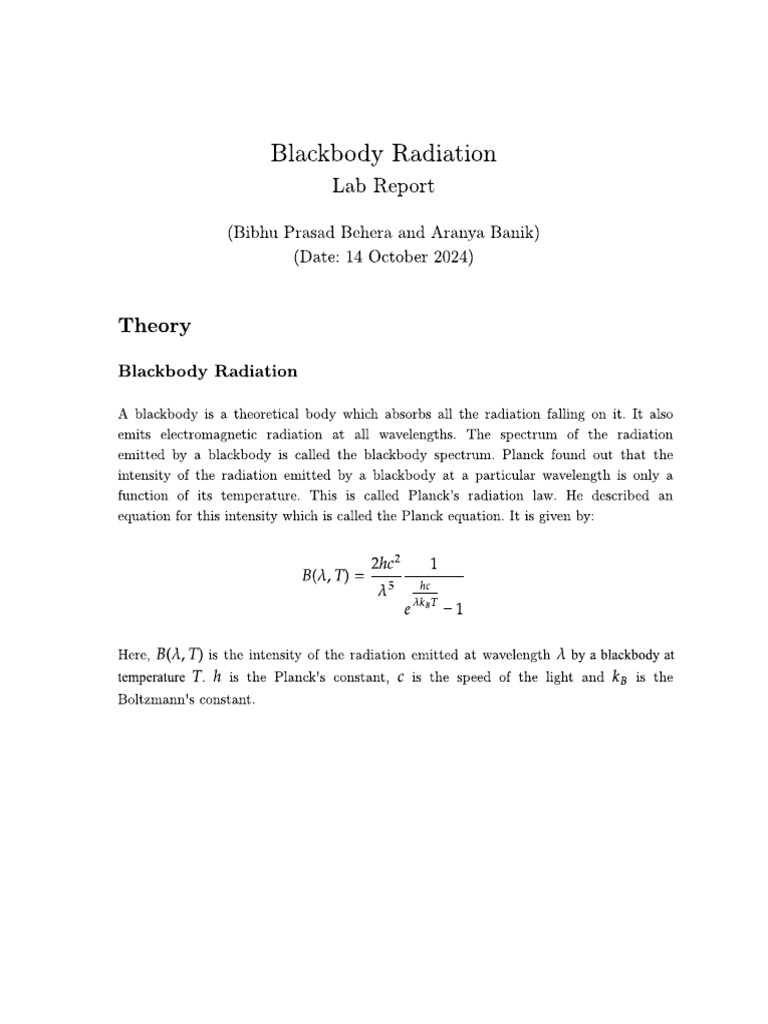 Blackbody Radiation Lab Report | PDF