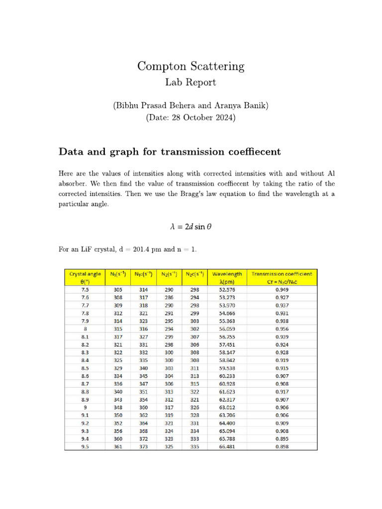 Compton Scattering Lab Report | PDF