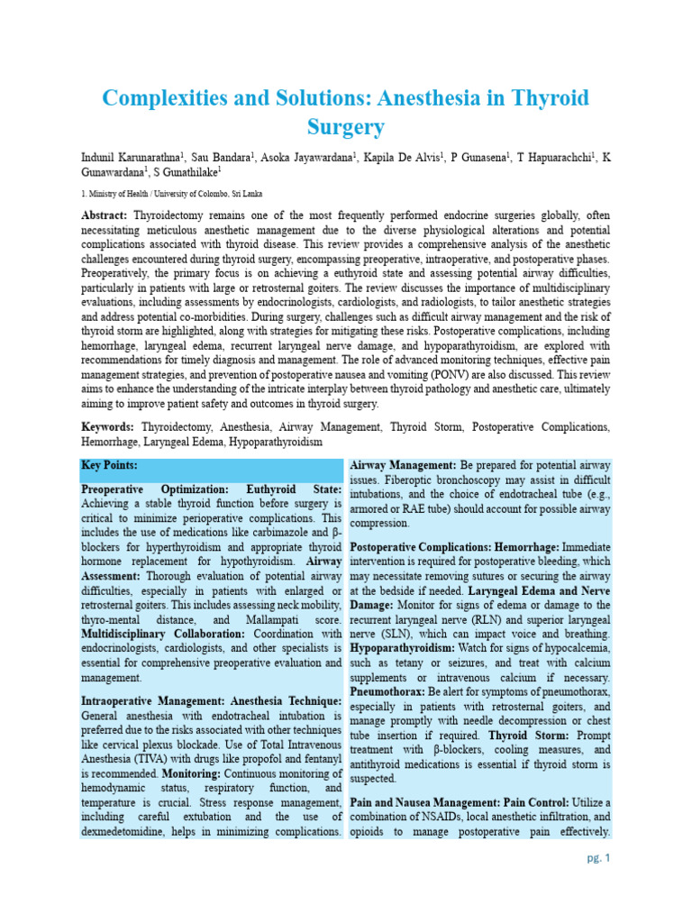 Complexitiesand Solutions Anesthesiain Thyroid Surgery | PDF ...