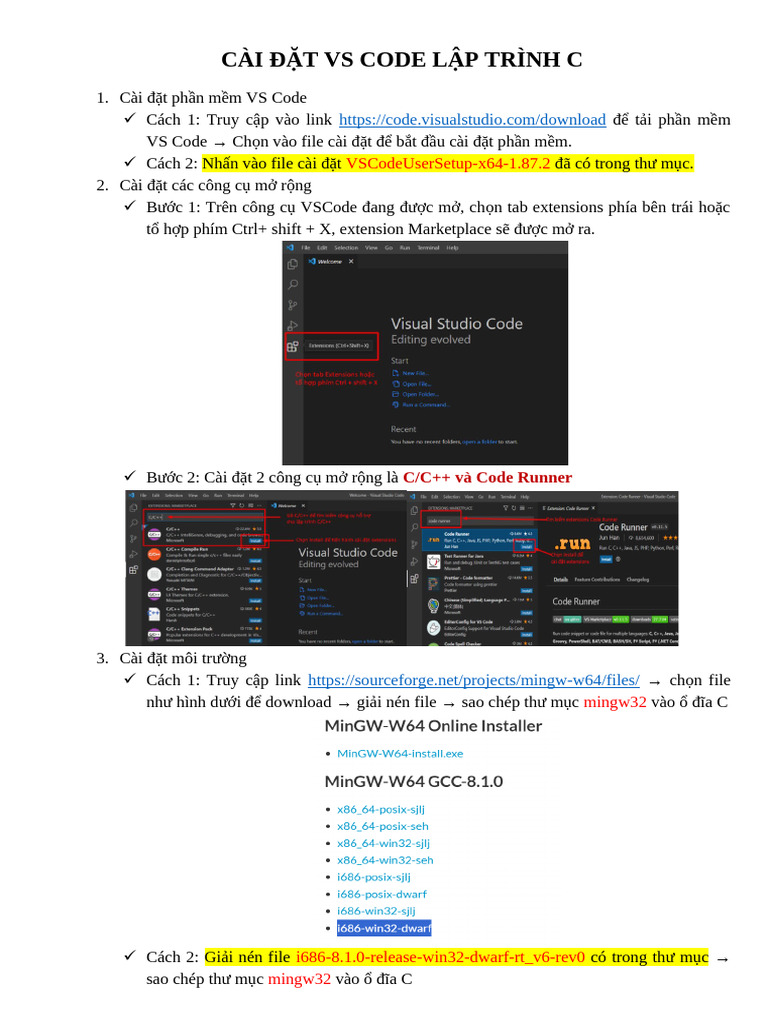 Cách cài đặt VSCode lập trình C | PDF