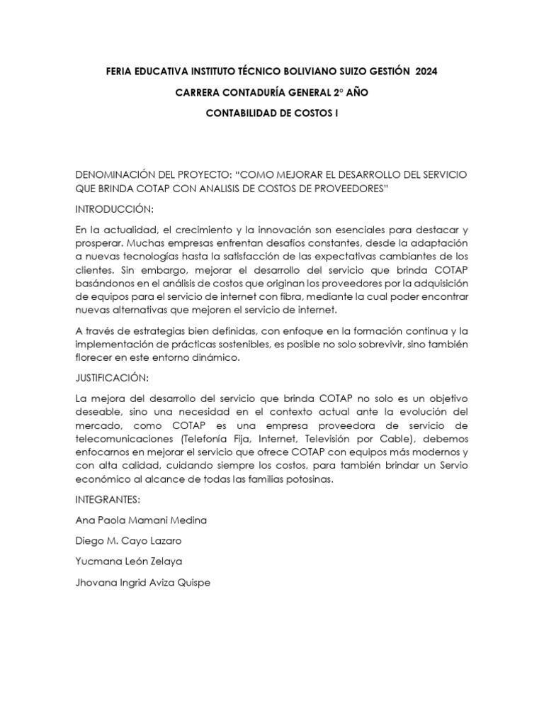 Mejora del Servicio COTAP 2024 | PDF