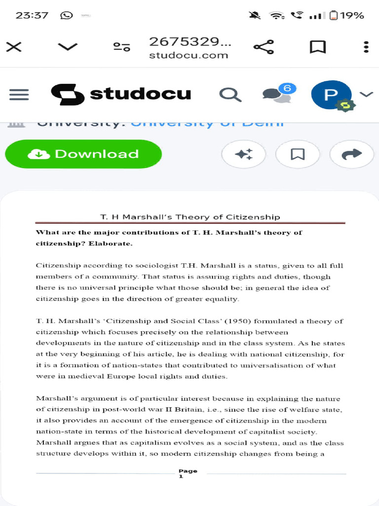 T.H. Marshall's Citizenship Theory Explained | PDF | Citizenship ...