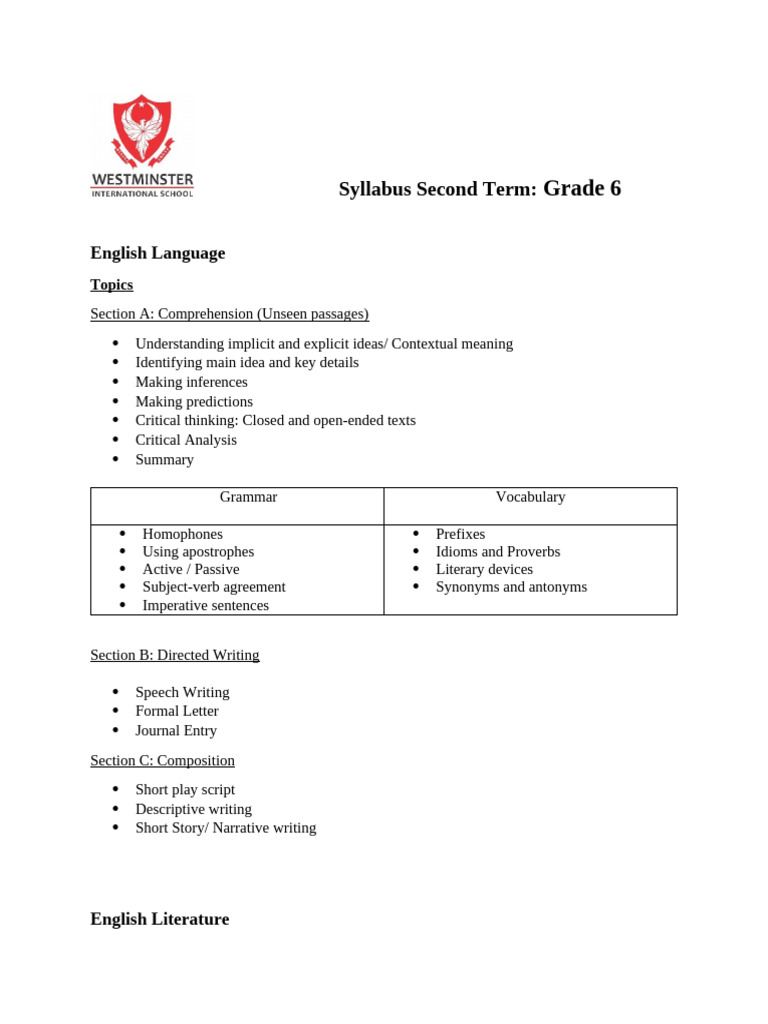 Syllabus Second Term Grade 6 - Edited | PDF