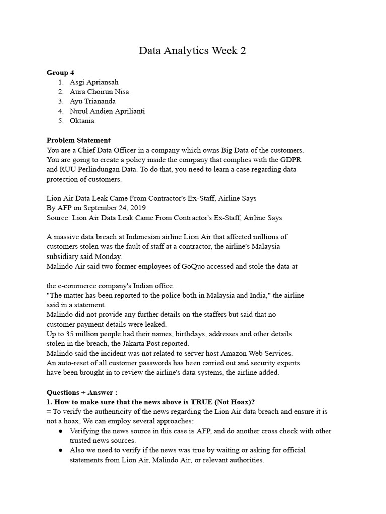 Data Analytics Week 2 - Group 4 | PDF | Security | Computer Security