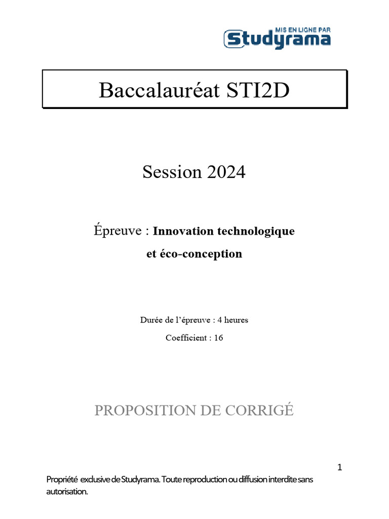 Corrigé Épreuve Bac STI2D 2024 | PDF | Sciences et mathématiques ...