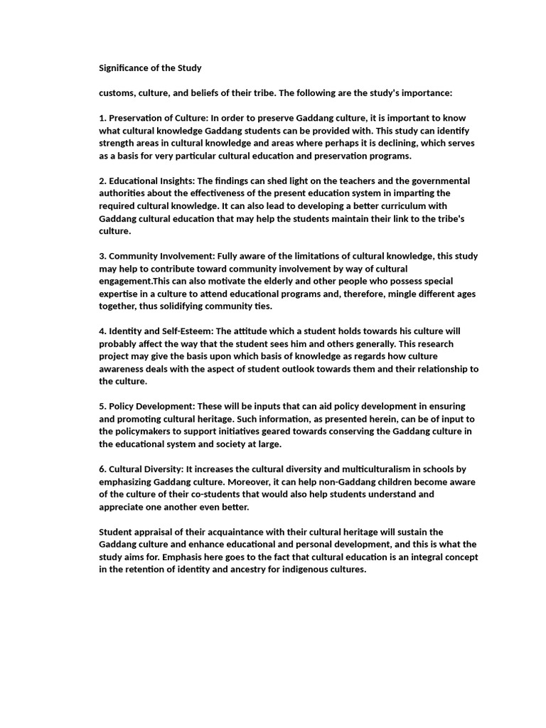 Significance of The Study | PDF | Cultural Heritage | Knowledge