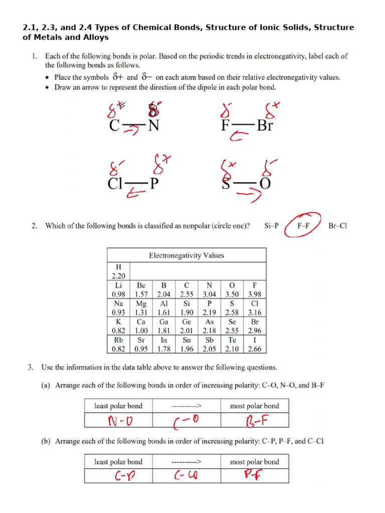 2.1, 2.3, and 2.4 Types of Chemical Bonds, Structure of Ionic Solids ...