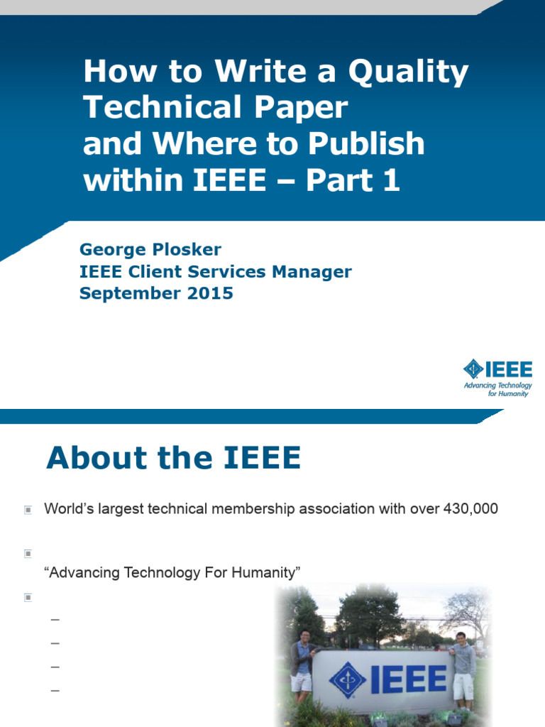 How To Write A Quality Technical Paper and Where To Publish Within IEEE ...