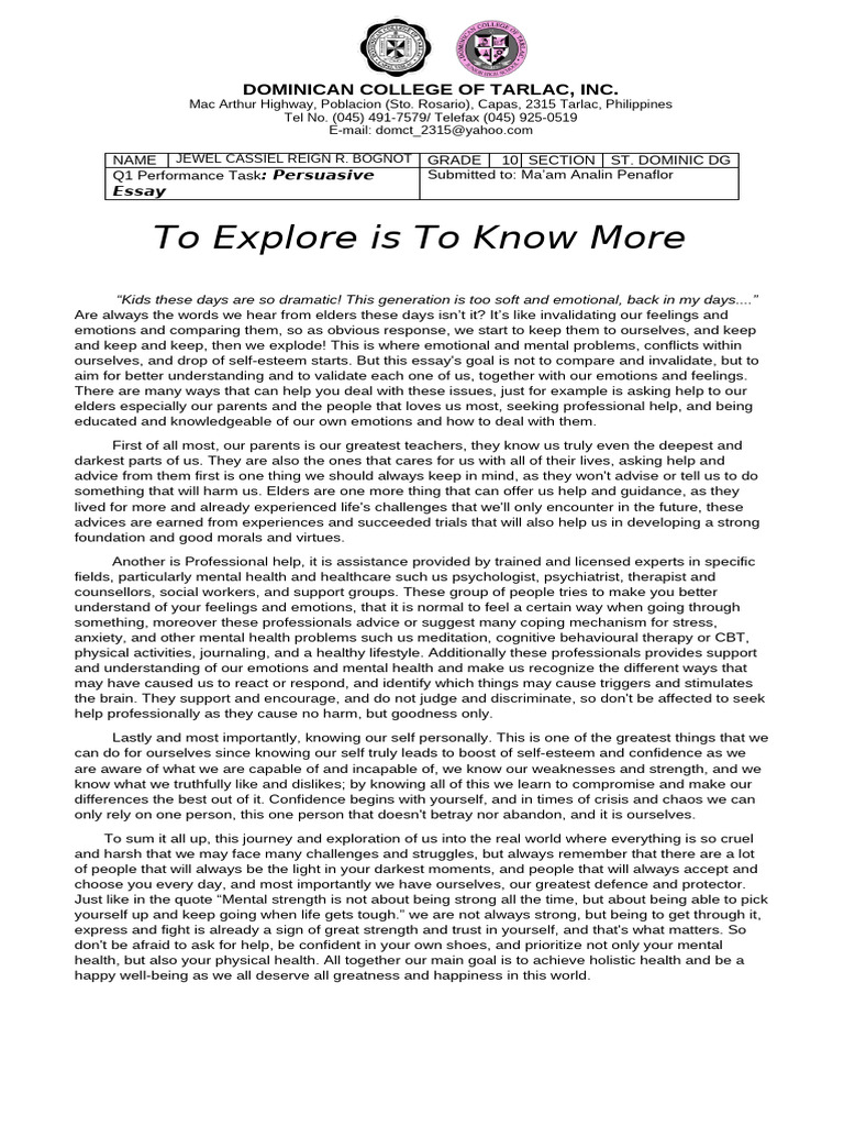 Persuasive Essay JCRB-SDG | PDF | Mental Health | Cognitive Behavioral ...